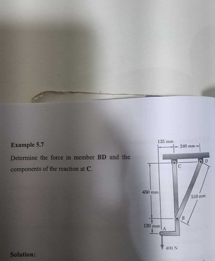 Example 5 7 Determine The Force In Member Bd And The Components Of The Reaction At 𝐂 Solution