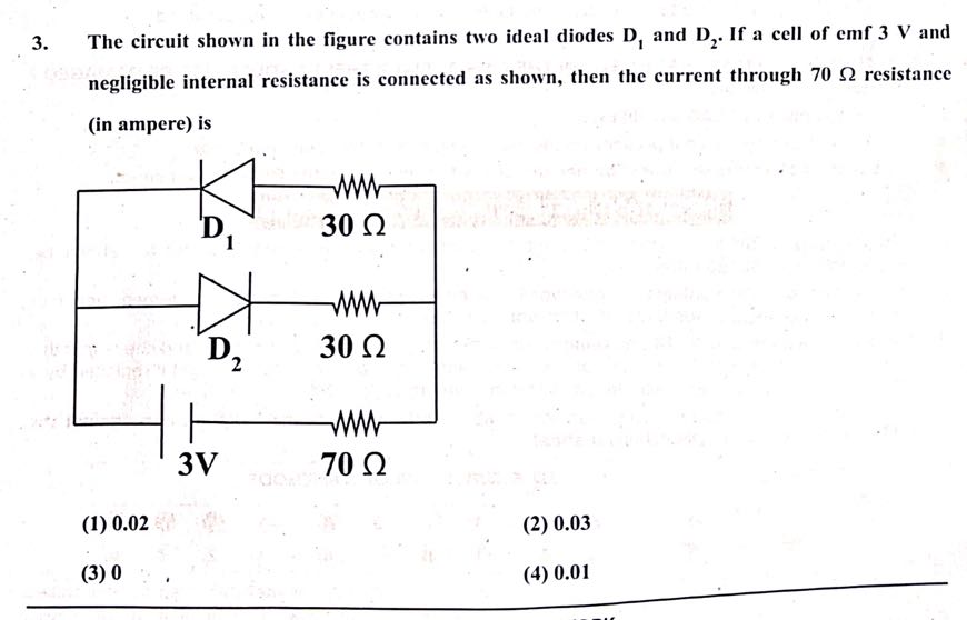 3. The circuit shown in the figure contains two ideal diodes D1 and D2 ...