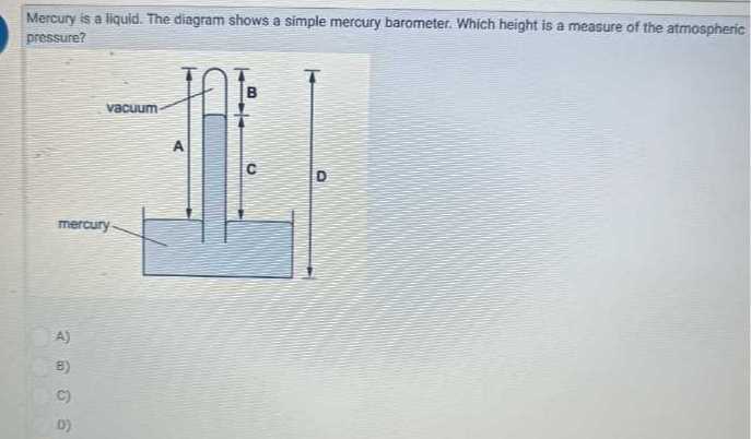 Mercury is a liquid. The diagram shows a simple mercury barometer ...