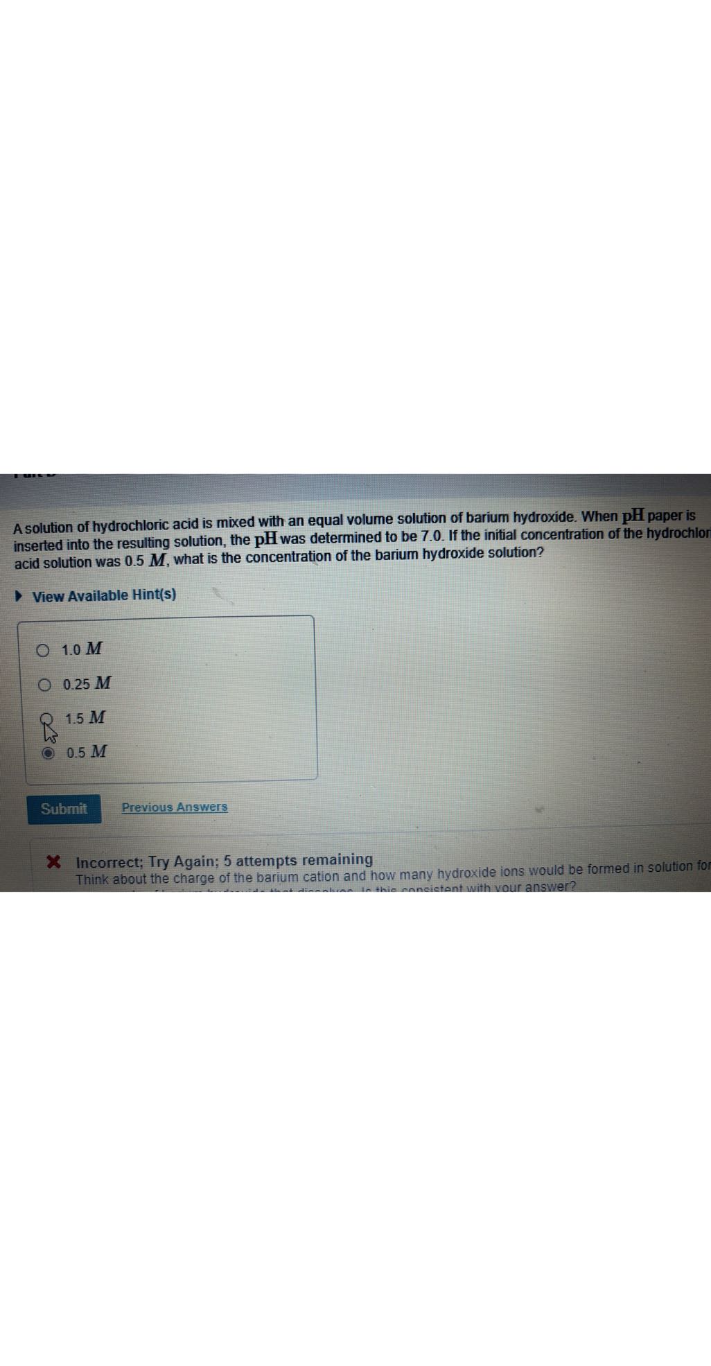 A solution of hydrochloric acid is mixed with an equal volume solution ...