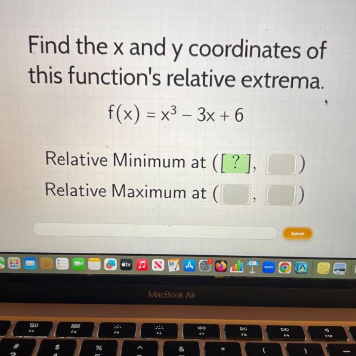 find the x and y coordinates of this functions relative extrema fxx3 3 ... find the x and y coordinates of this functions relative extrema fxx3 3 ...