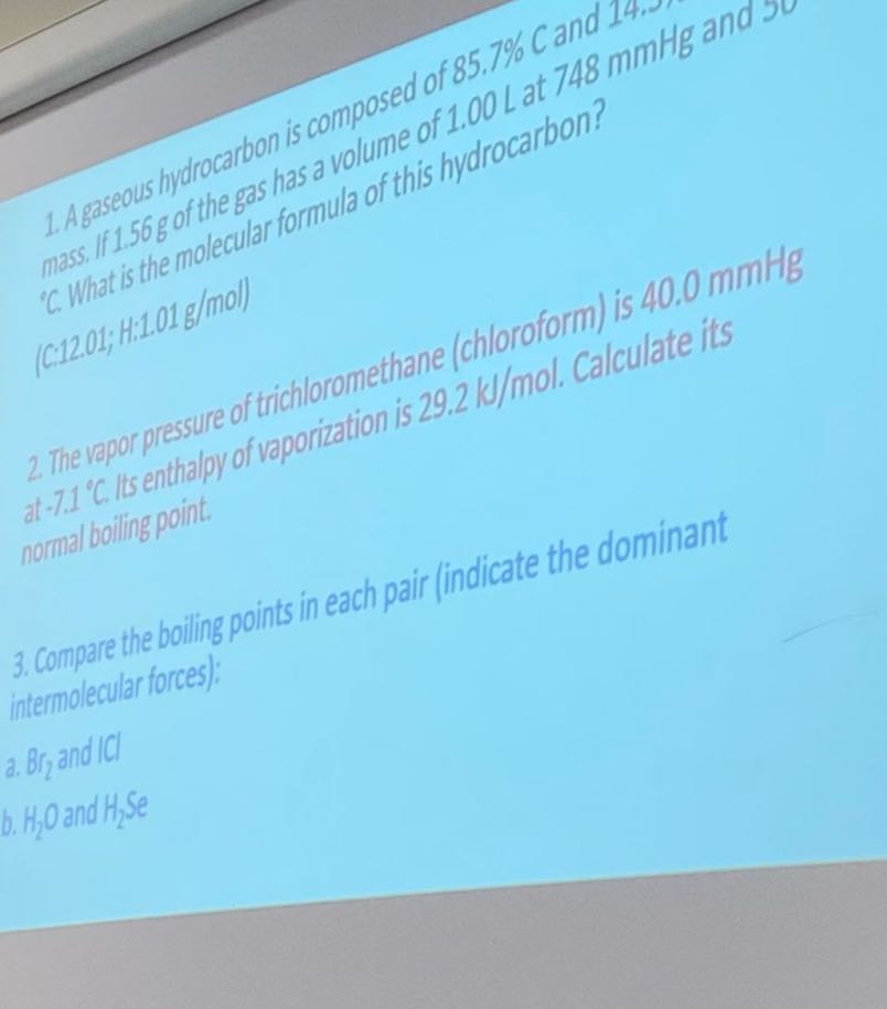 he vapor pressure of trichloromethane (chloroform) is 40.0 mmHg normal boiling point. 3. Compare ...