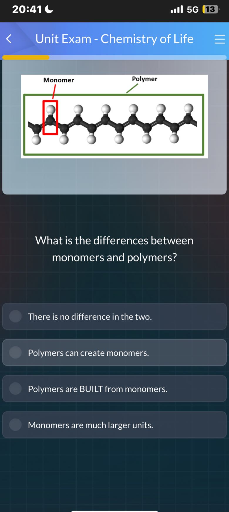 20:41 5G 13 Unit Exam - Chemistry of Life What is the differences ...
