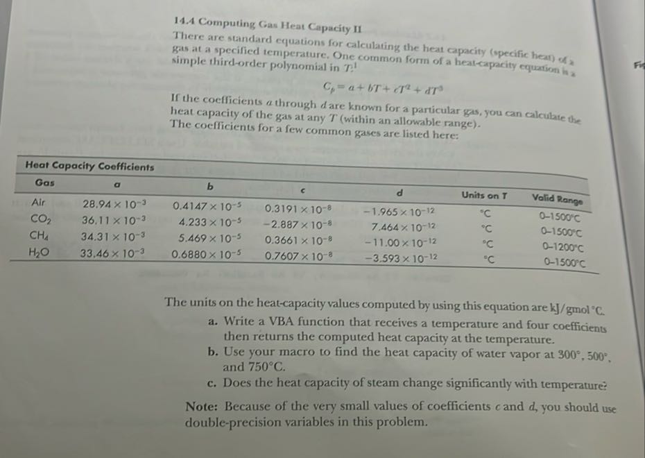 14.4 Computing Gas Heat Capacity II There are standard equations for ...