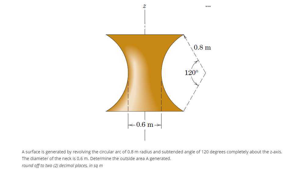 a surface is generated by revolving the circular arc of 08 m radius and ...