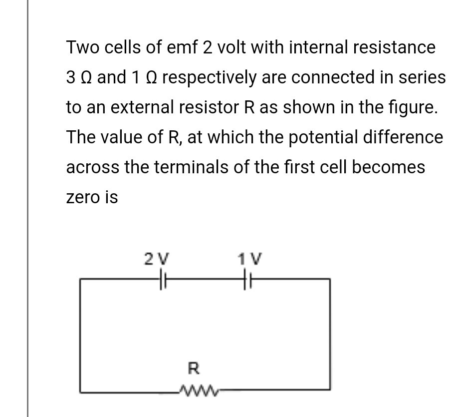 Two cells of emf 2 volt with internal resistance 3 Ω and 1 Ω ...