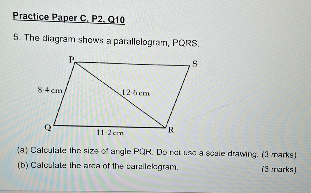 practice paper c p2 q10 5 the diagram shows a parallelogram pqrs a calculate the size of angle ...