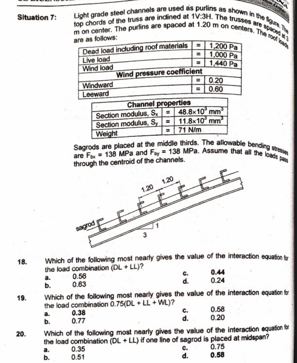 Situation 7 : Light grade steel channels are used as purlins as shown ...