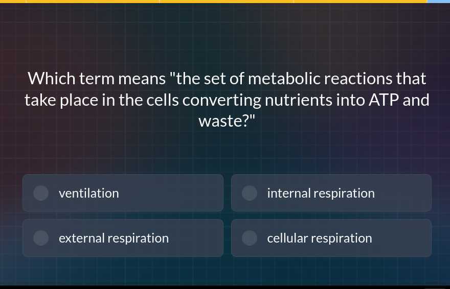 Which term means "the set of metabolic reactions that take...