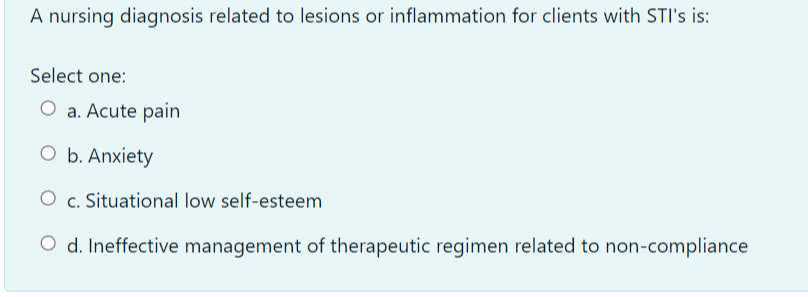 A nursing diagnosis related to lesions or inflammation for clients with ...