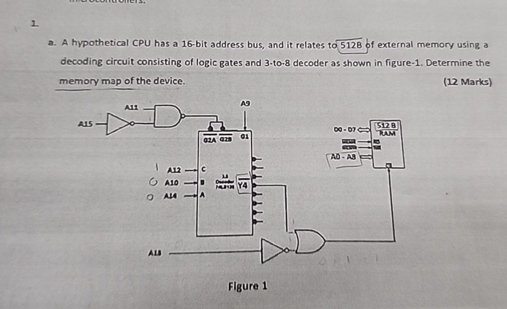 1. a. A hypothetical CPU has a 16 -bit address bus, and it relates to ...