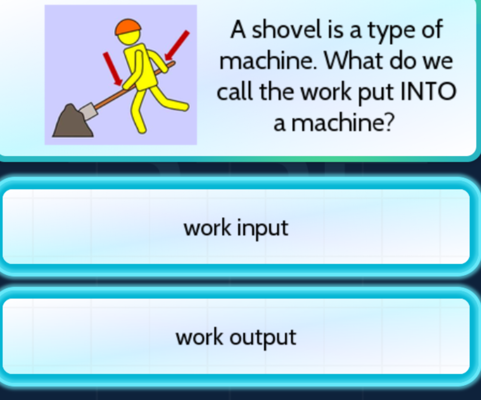 [GET ANSWER] A shovel is a type of machine. What do we call the work put INTO a machine? work ...