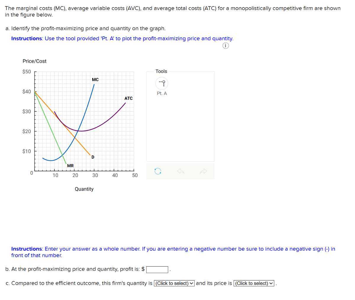 The marginal costs (MC), average variable costs (AVC), and...