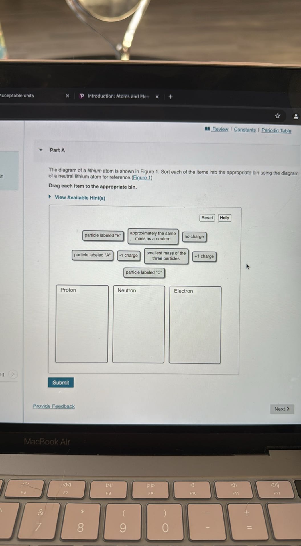 Acceptable units Introduction: Atoms and Elen: Review I Constants I ...