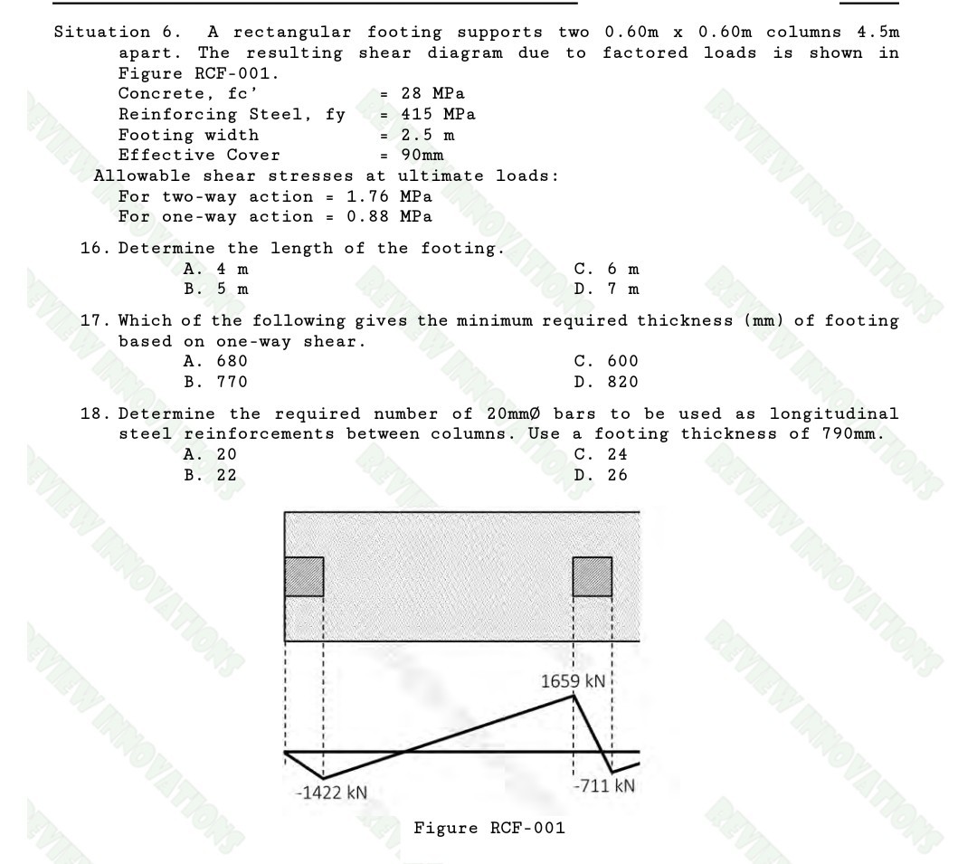 Situation 6. A rectangular footing supports two 0.60m x 0.60m columns 4.5m apart. The resulting ...