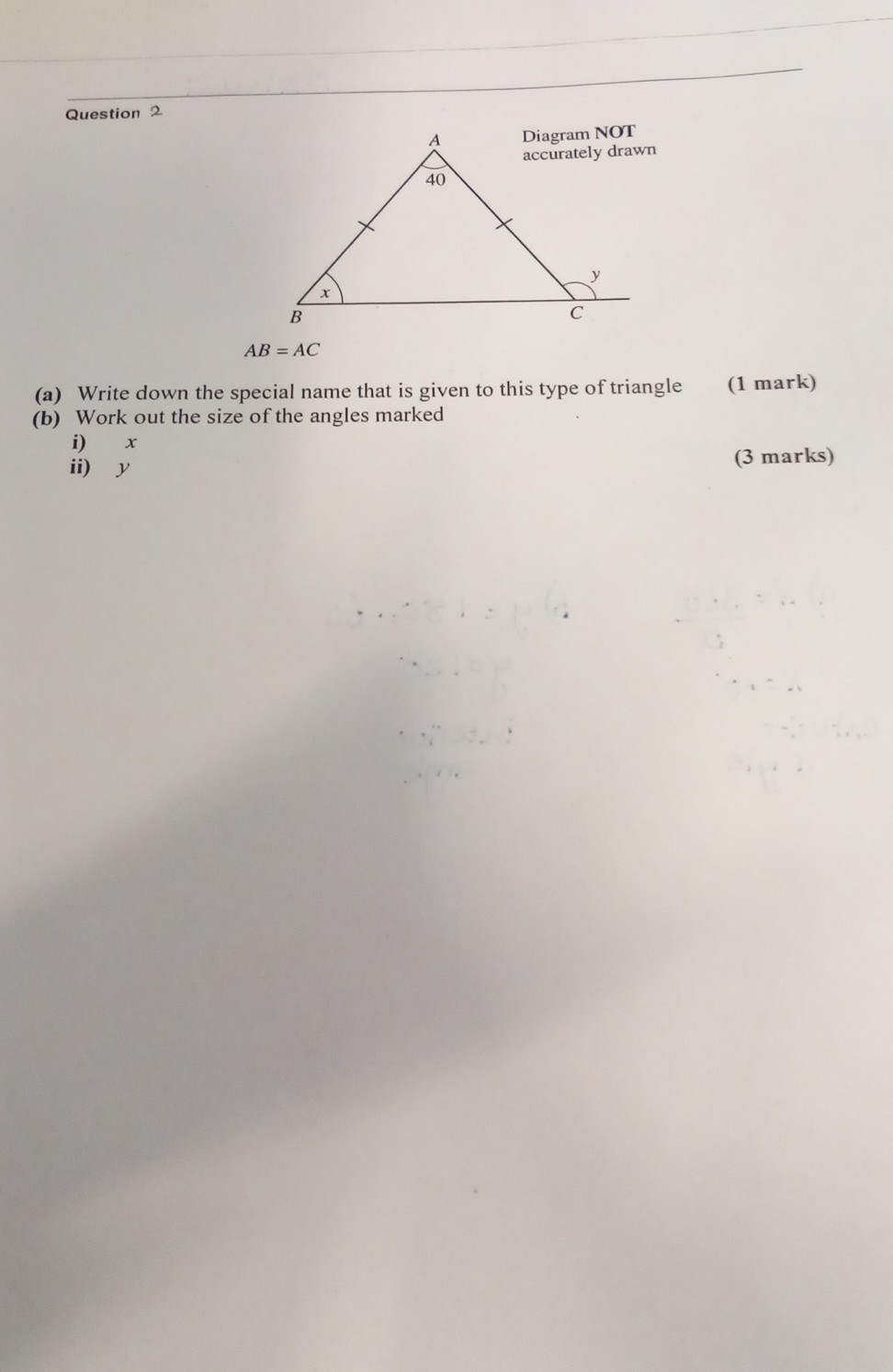 Question 2 (a) Write down the special name that is given to this type ...