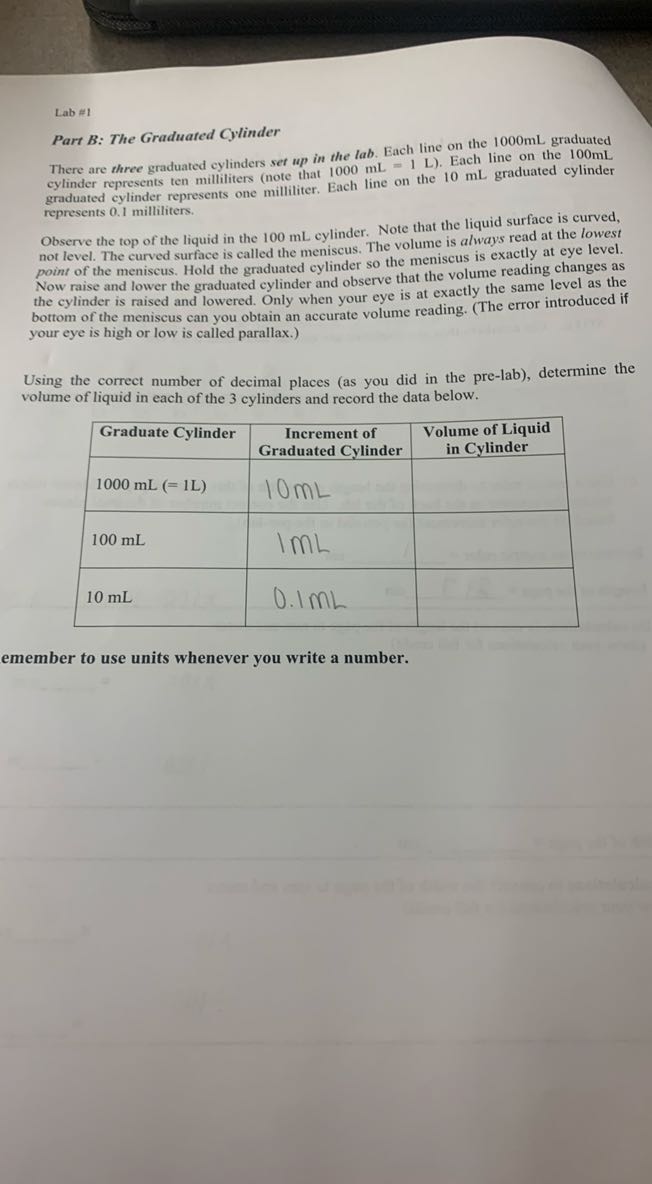 Lab #1 Part B: The Graduated Cylinder There are three graduated ...
