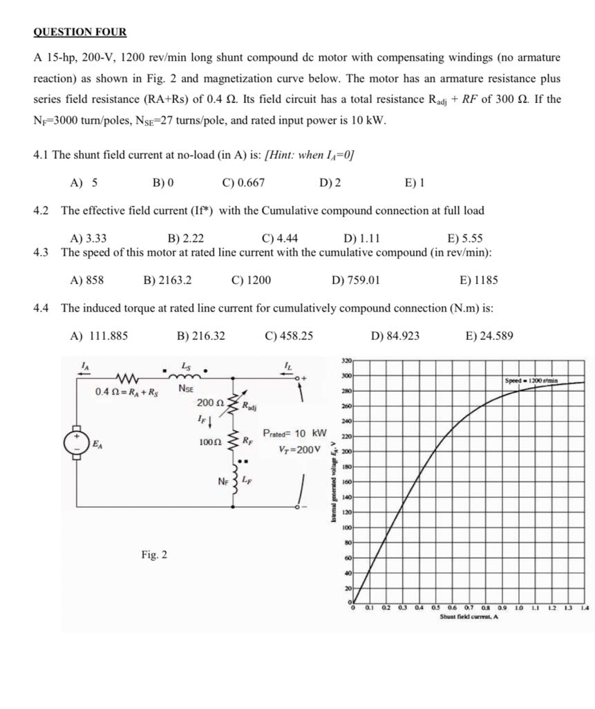 QUESTION FOUR A 15-hp, 200-V, 1200 rev / min long shunt compound dc ...