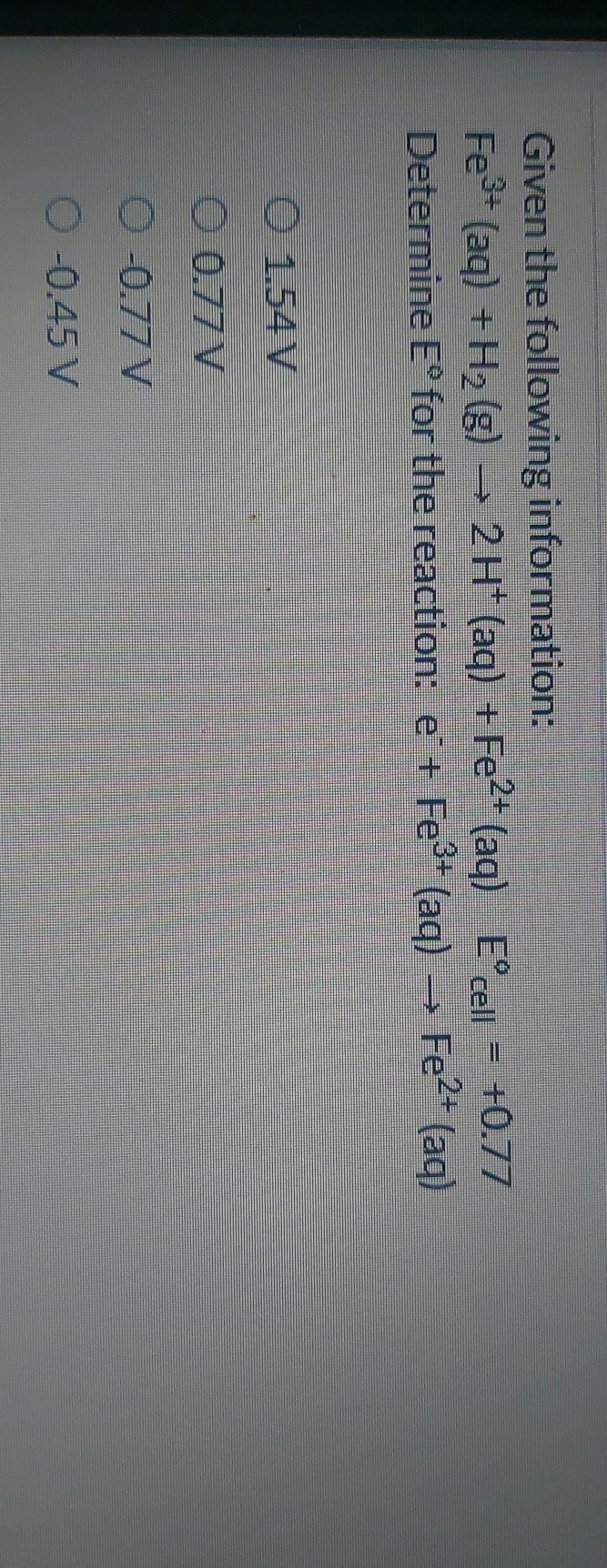 given the following information mathrmfe3mathrmaqmathrmh2mathrmg ...