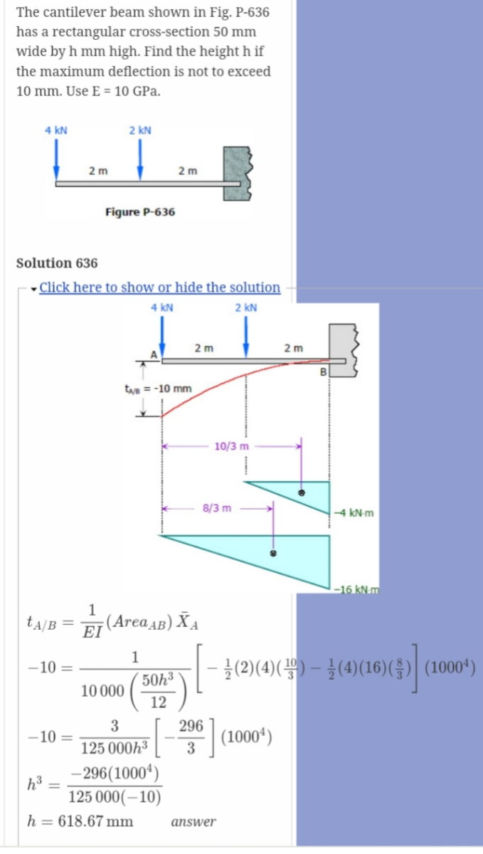 The cantilever beam shown in Fig. P-636 has a rectangular cross-section ...