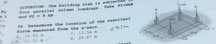 STTUATION: The building slab is subjected four parallel column loadings ...