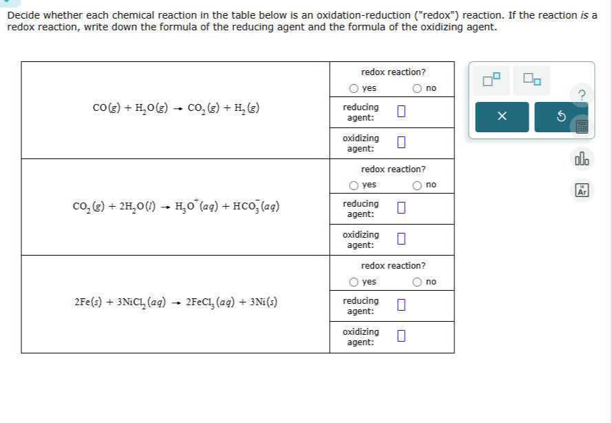 Decide whether each chemical reaction in the table below is an ...