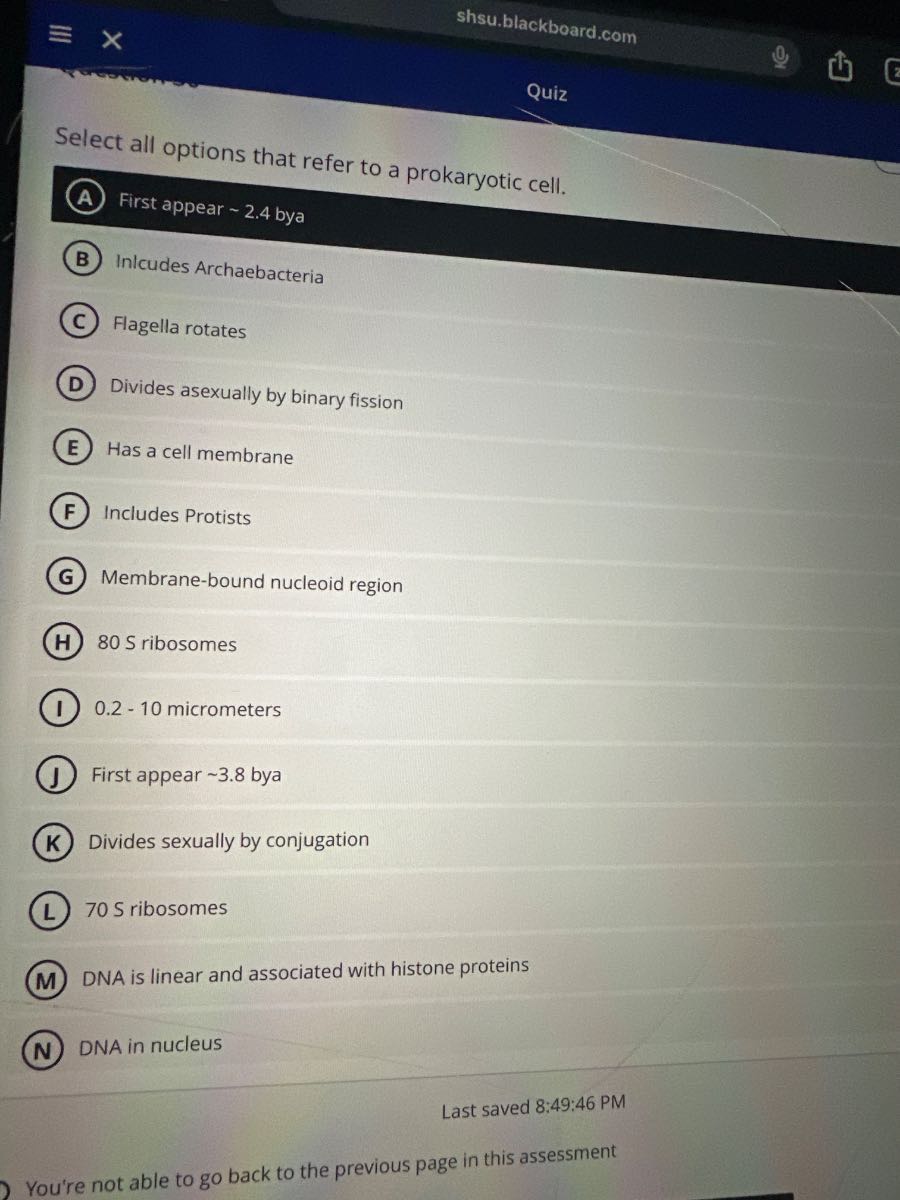 shsublackboardcom quiz select all options that refer to a prokaryotic ...