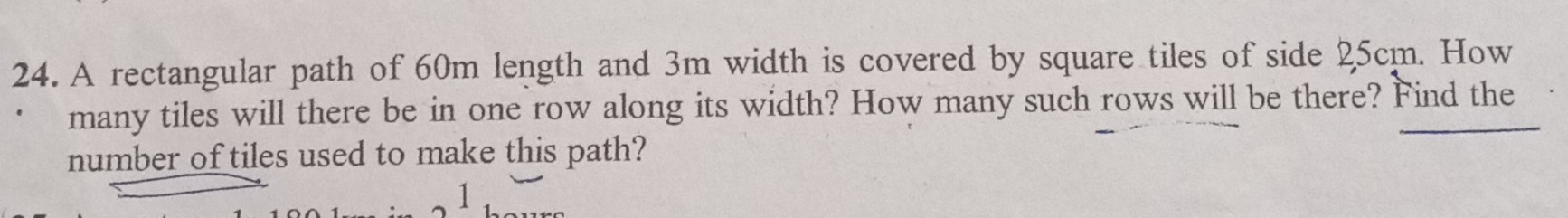 24. A rectangular path of 60 m length and 3 m width is covered by ...