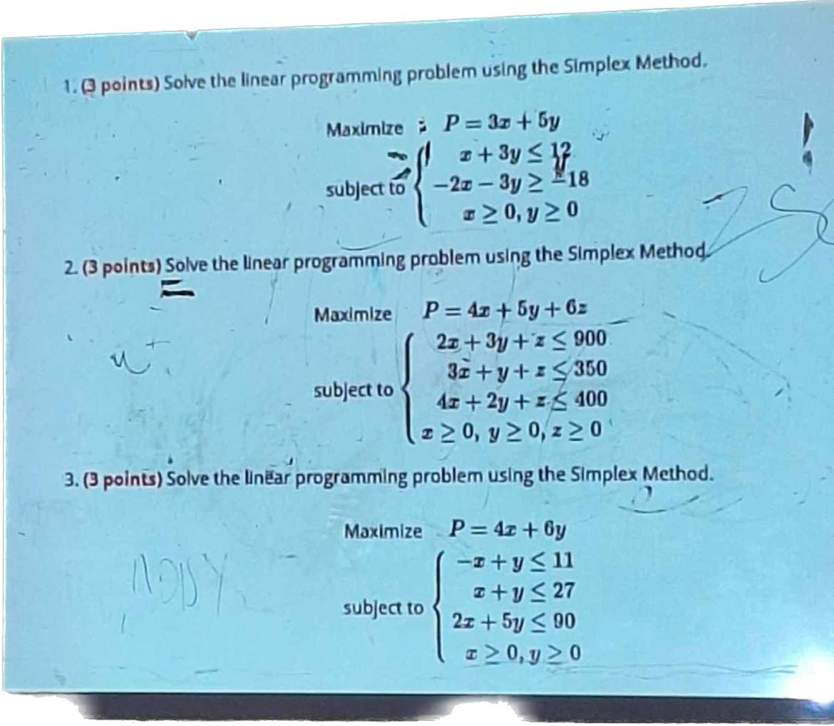 1 3 points solve the linear programming problem using the simplex method beginarrayc text ...