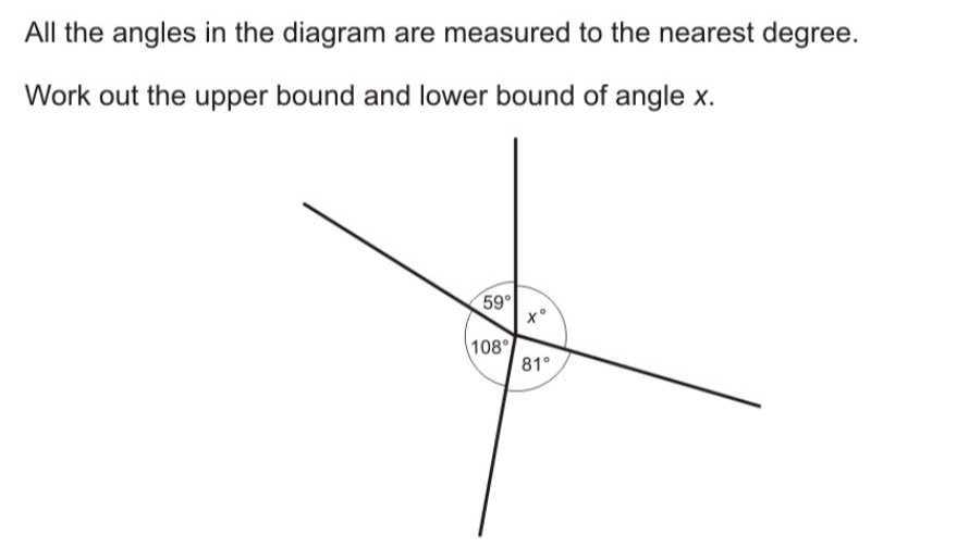 all the angles in the diagram are measured to the nearest degree work ...