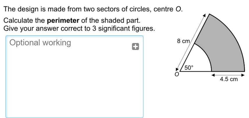 The design is made from two sectors of circles, centre O. Calculate the ...