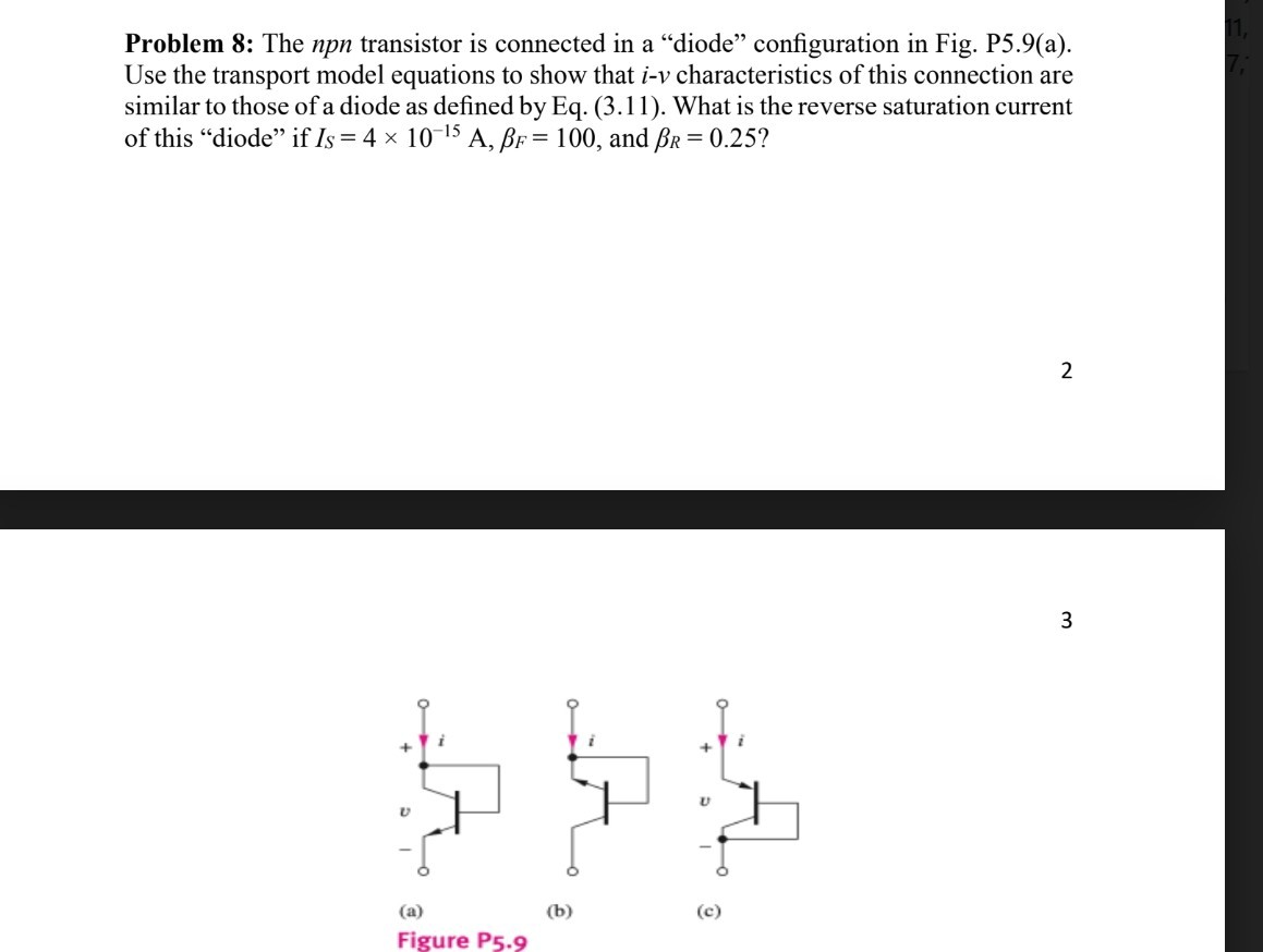 problem 8 the npn transistor is connected in a diode configuration in ...