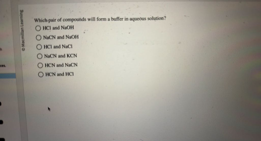 © Macmillan Learning Which pair of compounds will form a buffer in ...