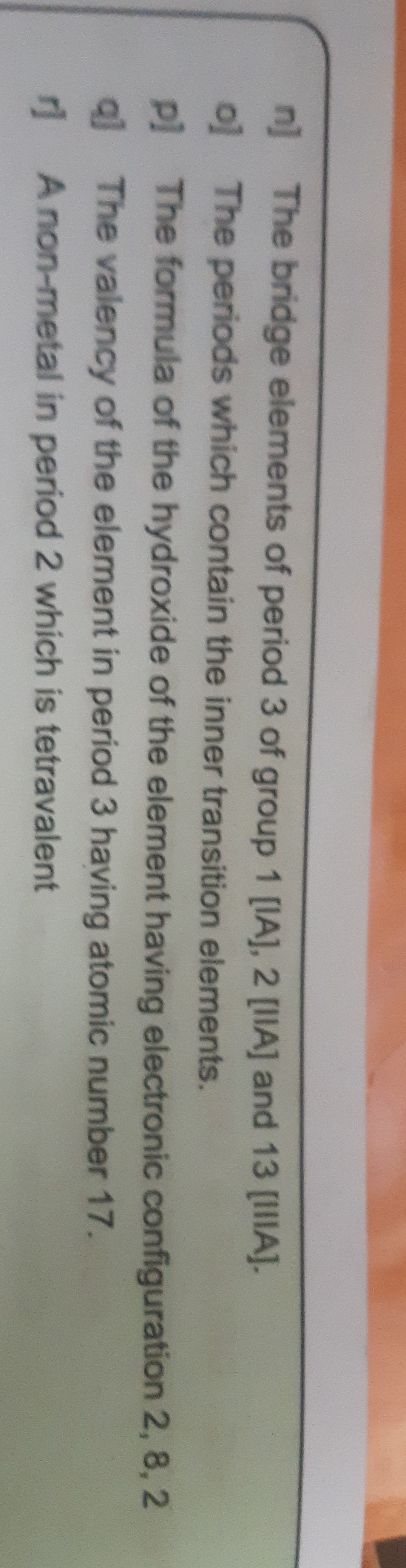 n the bridge elements of period 3 of group 1 ia 2 iia and 13 iiia o the ...