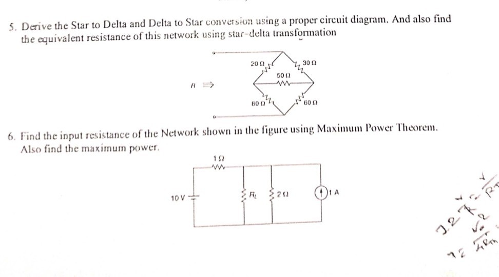 5 derive the star to delta and delta to star conversion using a proper ...