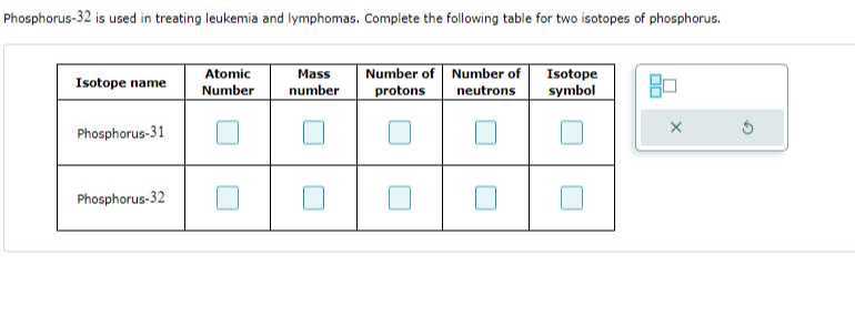 Phosphorus- 32 is used in treating leukemia and lymphomas. Complete the ...