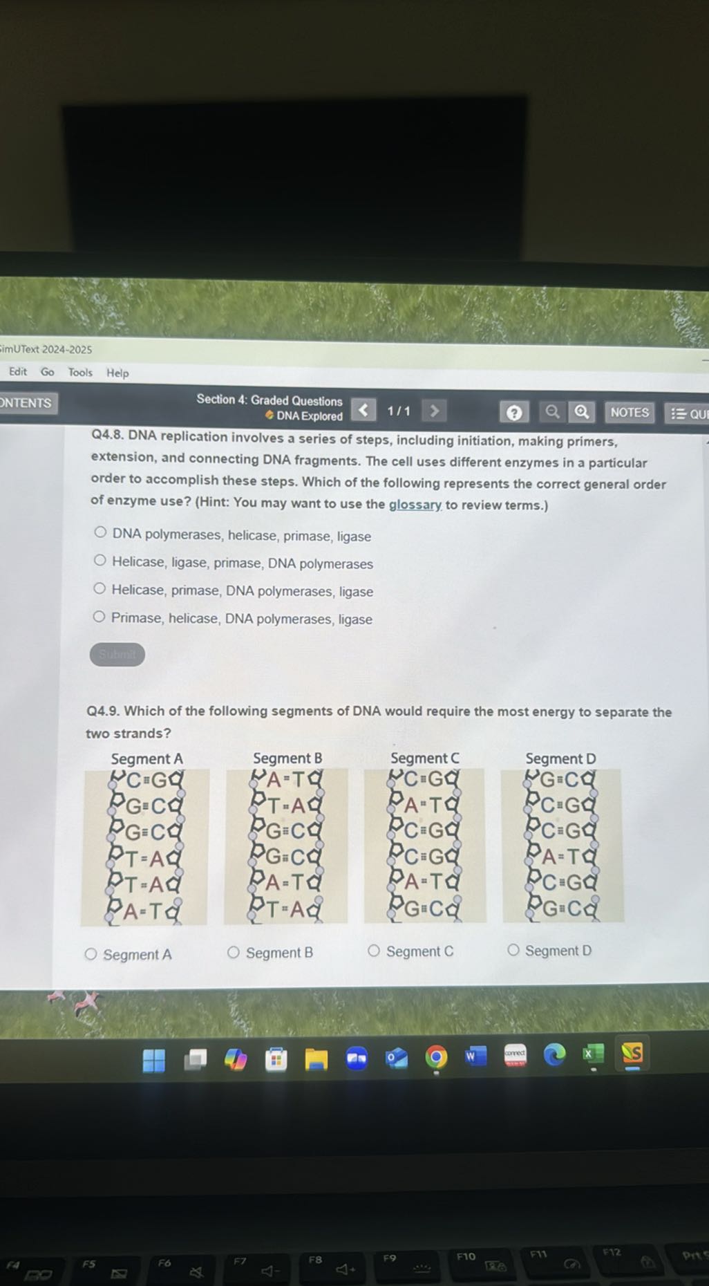 imUText 2024-2025 Edit Go Tools Help JNIENTS Section 4: Graded Questions - DNA Explored 1 / 1 ...