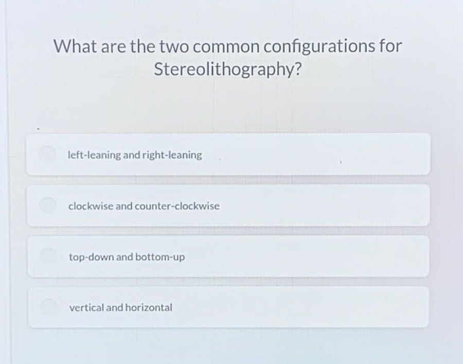 What are the two common configurations for Stereolithography? left ...