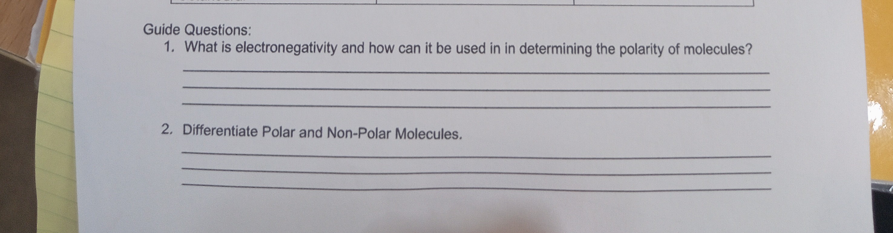 Guide Questions: 1. What is electronegativity and how can it be used in ...