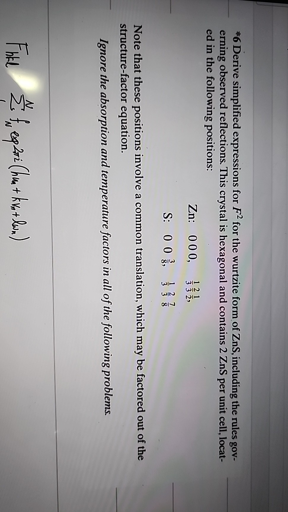 6 derive simplified expressions for f2 for the wurtzite form of zns ...
