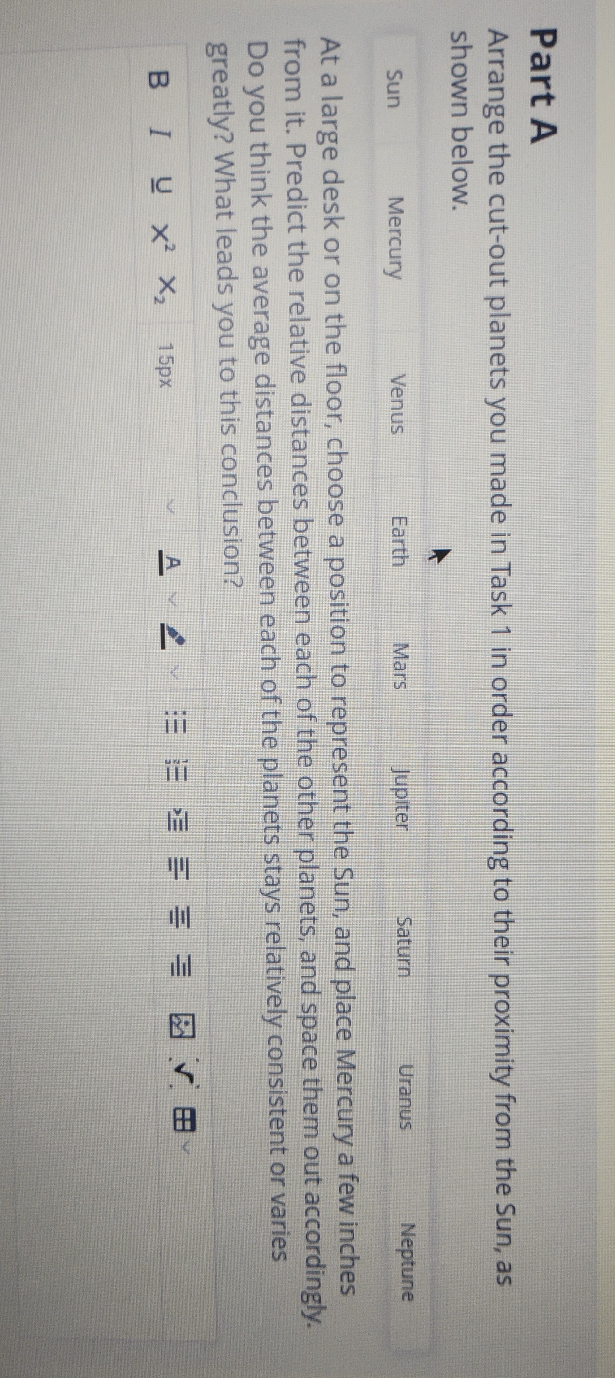 part a arrange the cut out planets you made in task 1 in order according to their proximity from ...