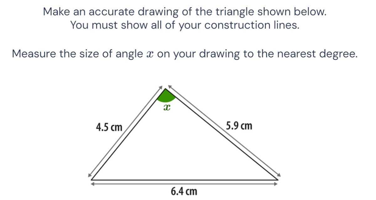 make an accurate drawing of the triangle shown below you must show all ...