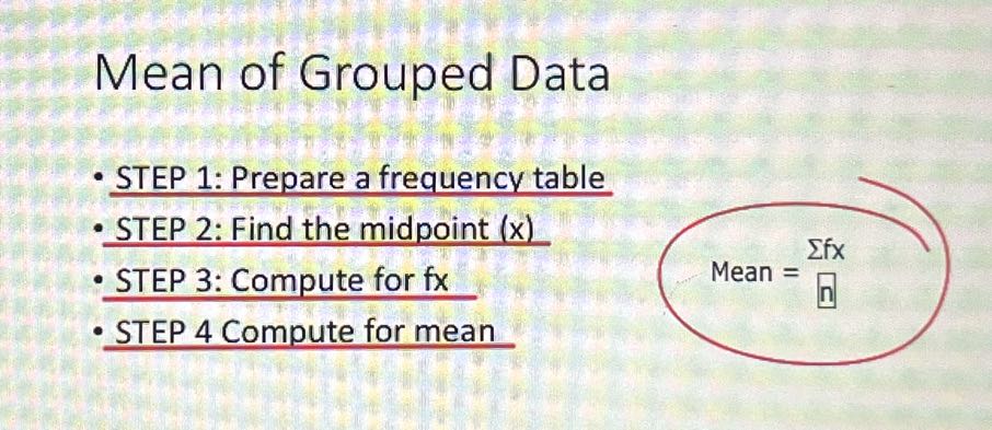 Mean of Grouped Data - STEP 1: Prepare a frequency table