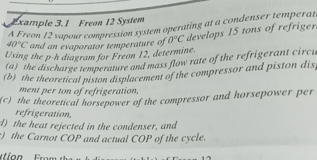 A Freon 12 vapour compression system operating at a condenser temperat ...