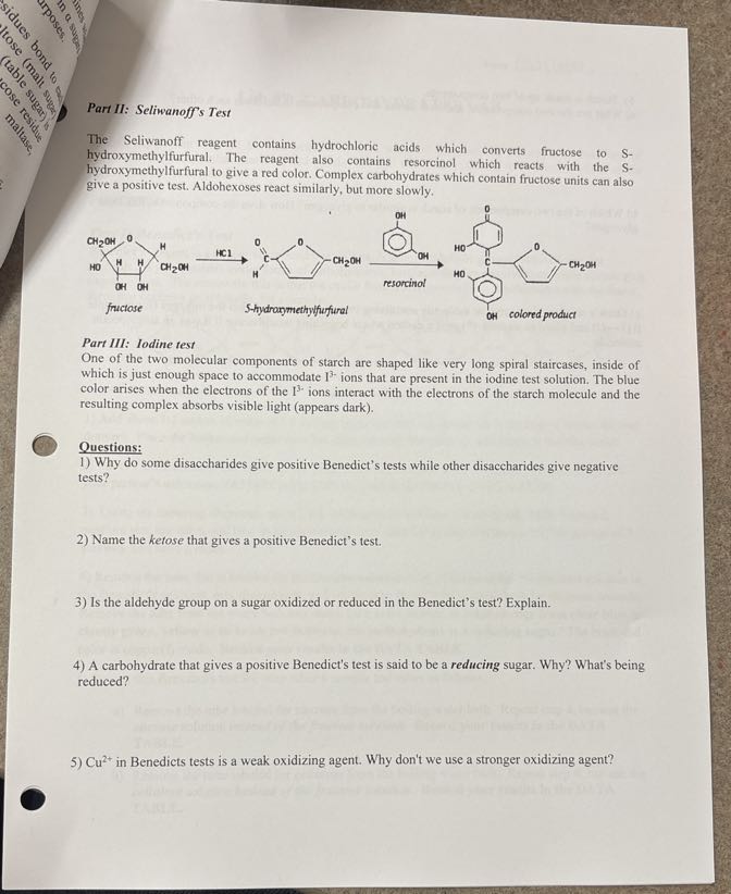 Part II: Seliwanoff's Test The Seliwanoff reagent contains hydrochloric ...