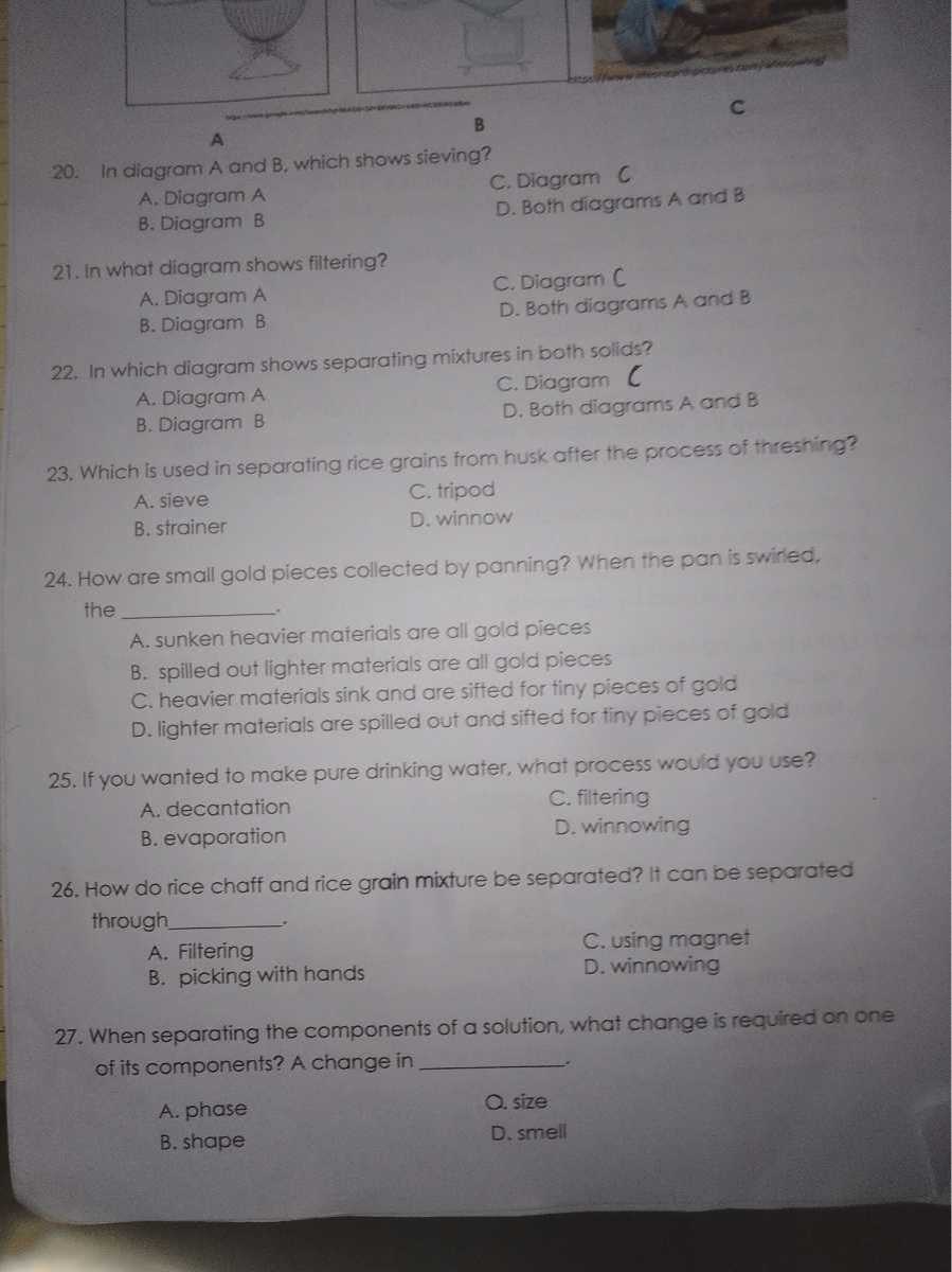 a b c 20 in diagrom a and b which shows sieving a diagram a c diagram c ...