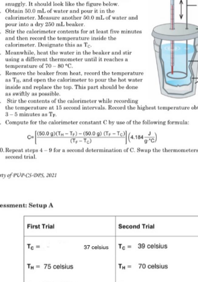 snuggly. It should look like the figure below. Obtain 50.0 mL of water ...