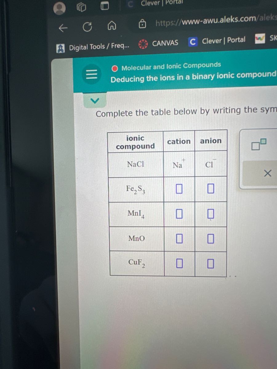 Digital Tools / Freq... CANVAS Clever|Portal Molecular and Ionic ...