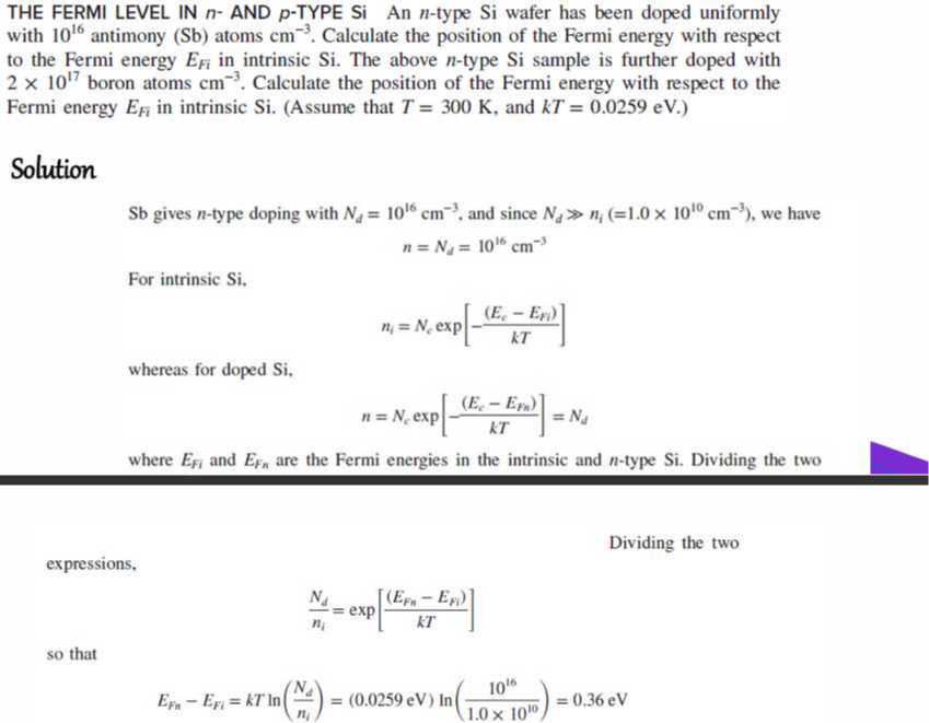 the fermi level in n and p type si an n type si wafer has been doped ...