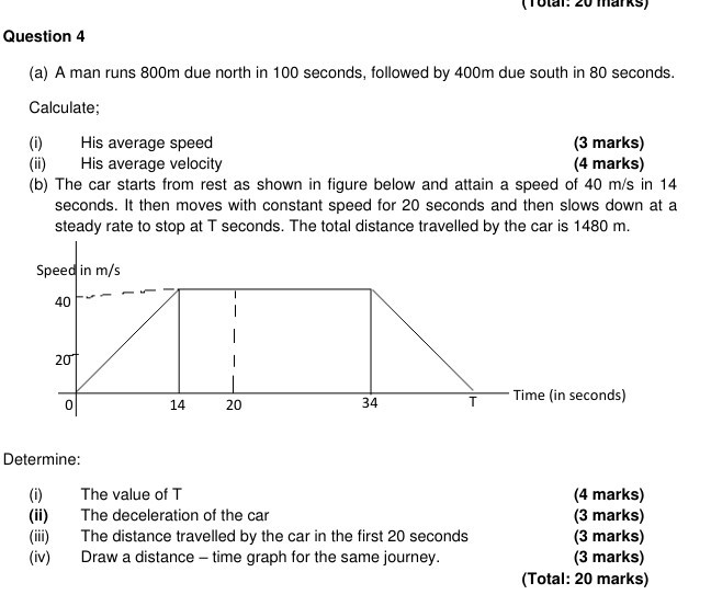 Question 4 (a) A man runs 800 m due north in 100 seconds,...